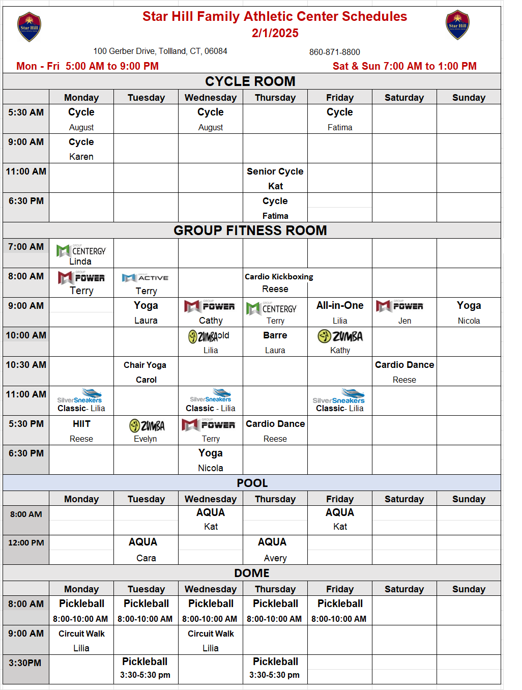 Group Fitness Schedule & Descriptions
