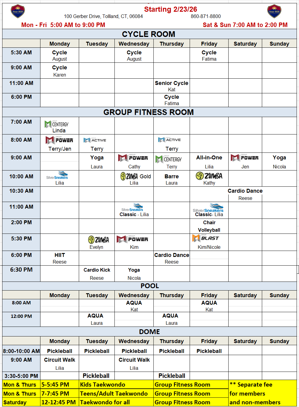 Group Fitness Schedule & Descriptions